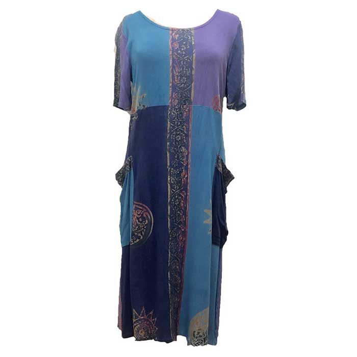 Moonglow Ancient Batik Short Sleeve, 2 Pocket Dress - Shaybali