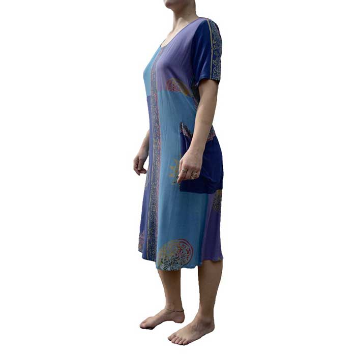 Moonglow Ancient Batik Short Sleeve, 2 Pocket Dress - Shaybali